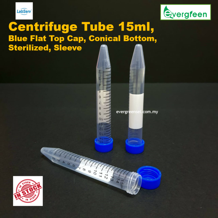 Centrifuge Tube, 15ml, Blue Flat Top Cap, Conical Bottom, Sterilized ...