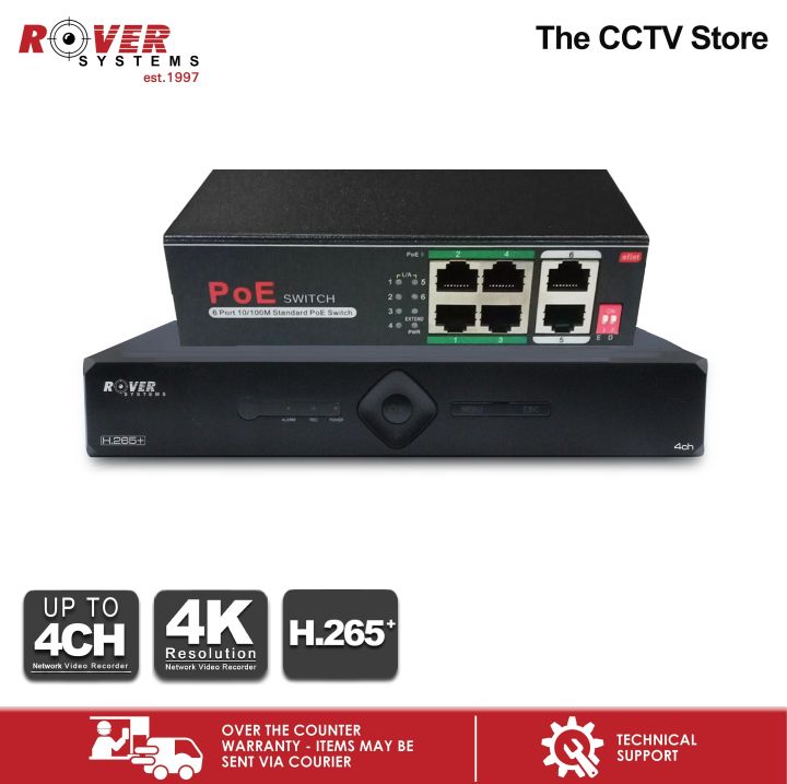 Rover Systems 4Ch Upto 4KNVR-VR CCTV Network Video Recorder with 1TBHDD ...