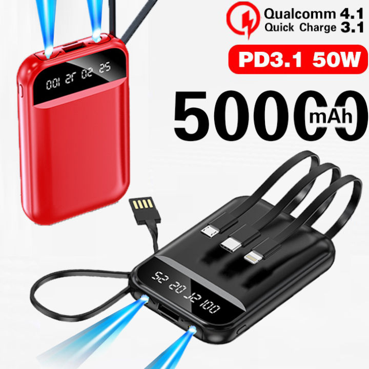 Original Mini 50000mAh Power Bank Built in 4 Cables Portable Multi ...