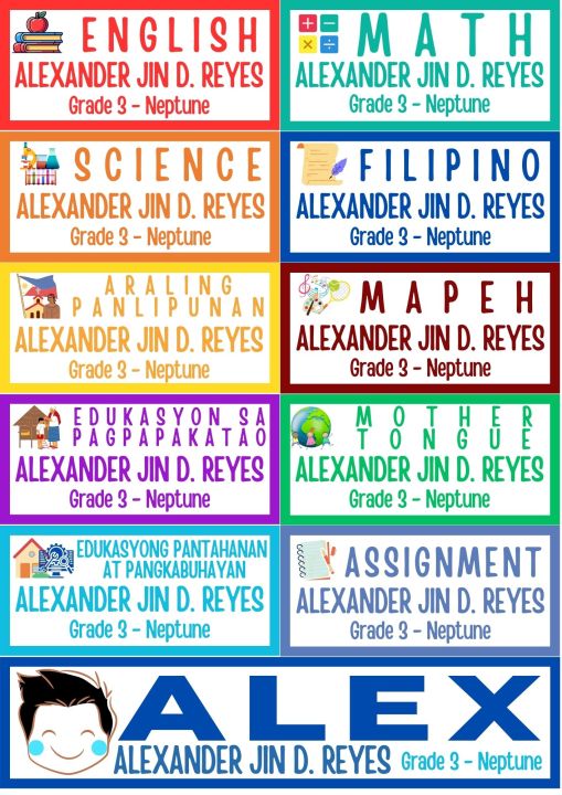 10pcs Subject Label and Name Sticker + Laminated Name Tag w/ FREE Lace ...