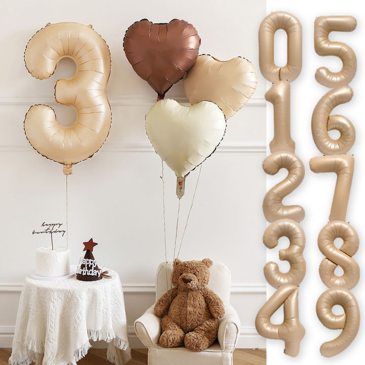 Balloon Set Cream Color Number 32inch 0-9 Digital Foil Helium Balloons ...