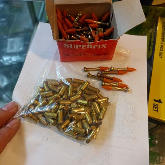 superfix paku ramset dan mesiu 100pc - paku tembak plafon superfix set ...