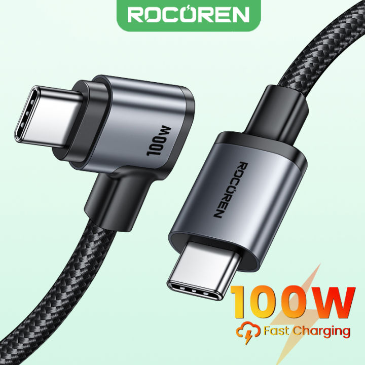 Rocoren PD 100W สายเคเบิลชนิด C ชาร์จเร็วสายข้อมูลเล่นเกม90 ° สาย USB-C ...