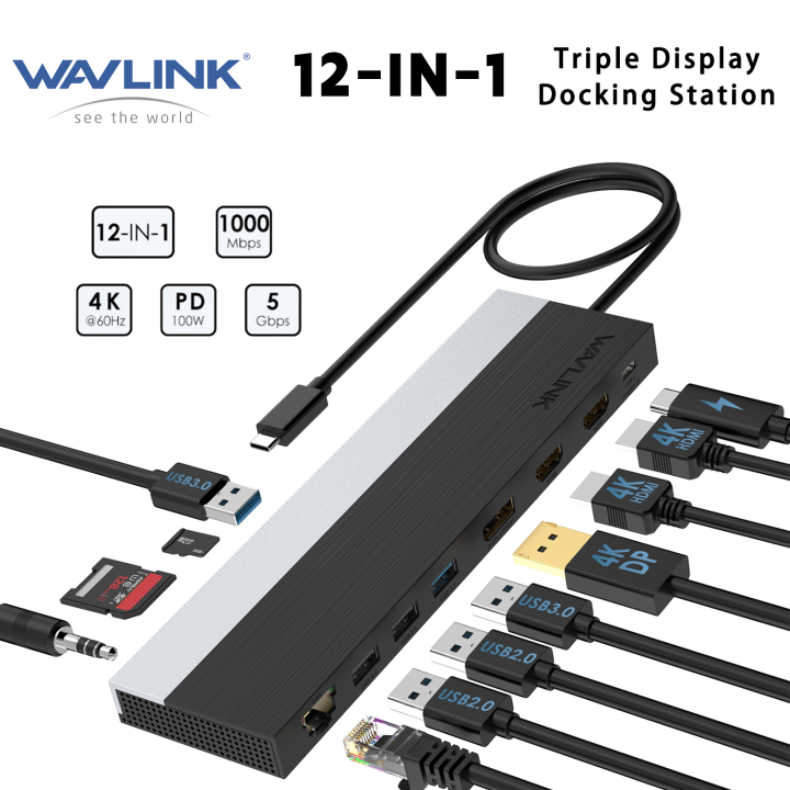 Wavlink 12 In 1 Usb C Triple Display Docking Station Support 85w Charging For Pc Max 4k60hz