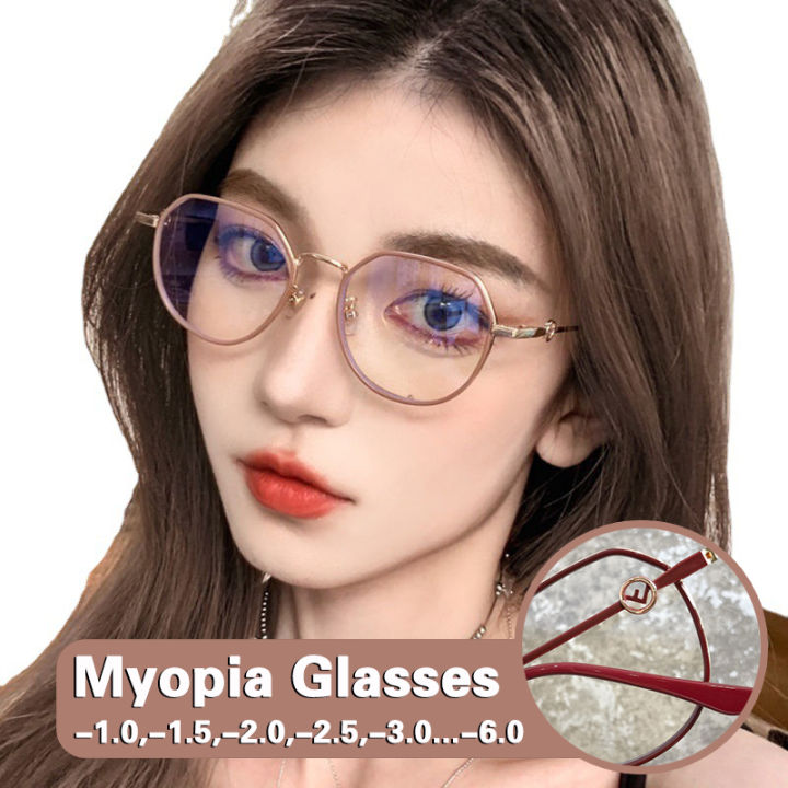 Myopia Eyeglasses Women Metal Frame Optical Glasses Anti-Blue Light ...