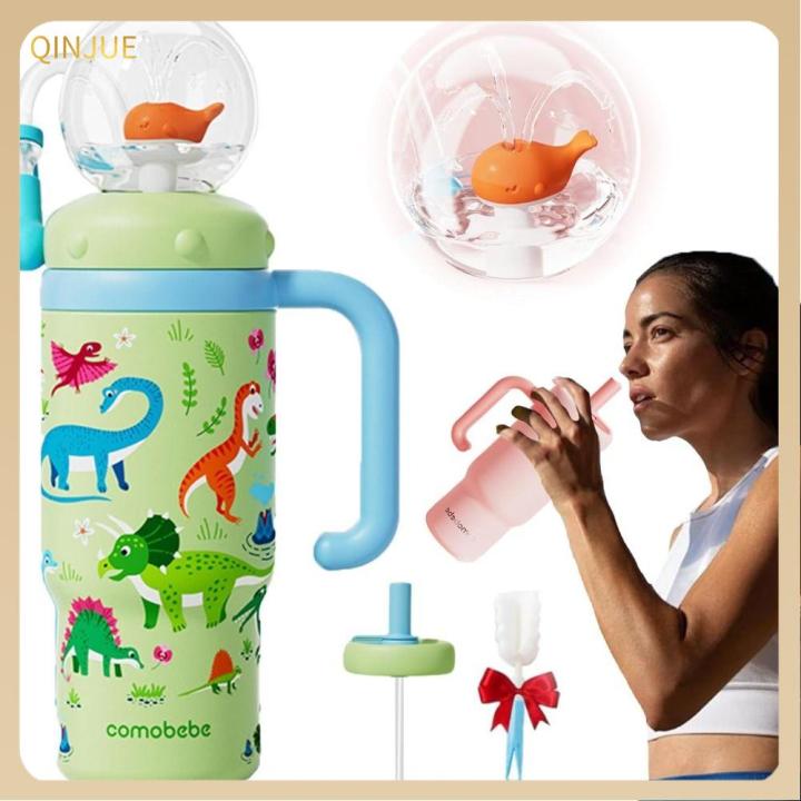 QINJUE Widened Handle Whale Fountain Tumbler Double Drinking Lid 710ml ...