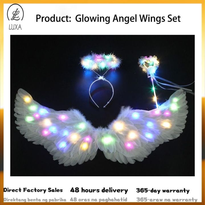 LUXA LED Light Up White Feather Wing Angel Halo Glow Party Costume Gift ...