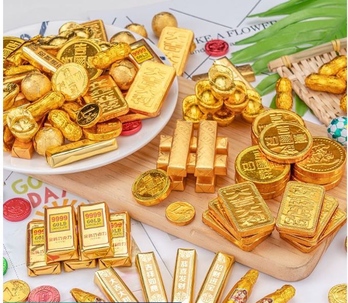 500g Gold Chocolate Chinese chocolate ingot longevity cake topper ...
