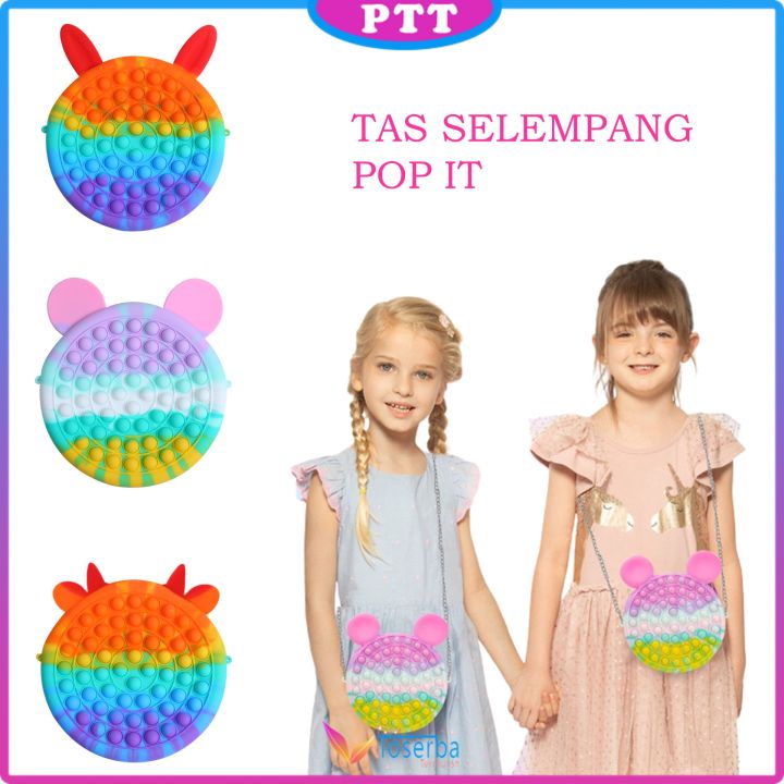 PTT Tas Selempang Pop It Rainbow Bubble Fidget Push Toys Sling Bag Anak ...