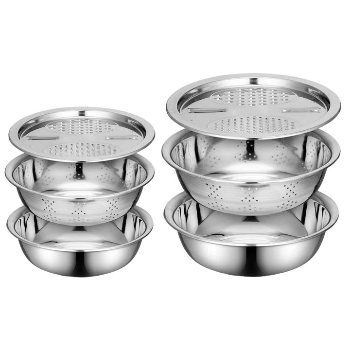 Stainless Steel Grater Basin Three Sets Of Household Washing Sieve Rice ...