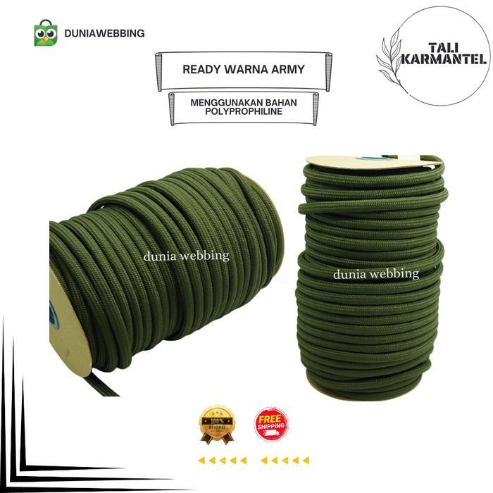 TALI KARMANTEL TEBAL 10 MM PANJANG 50 METER PER ROLL WARNA HIJAU ARMY ...