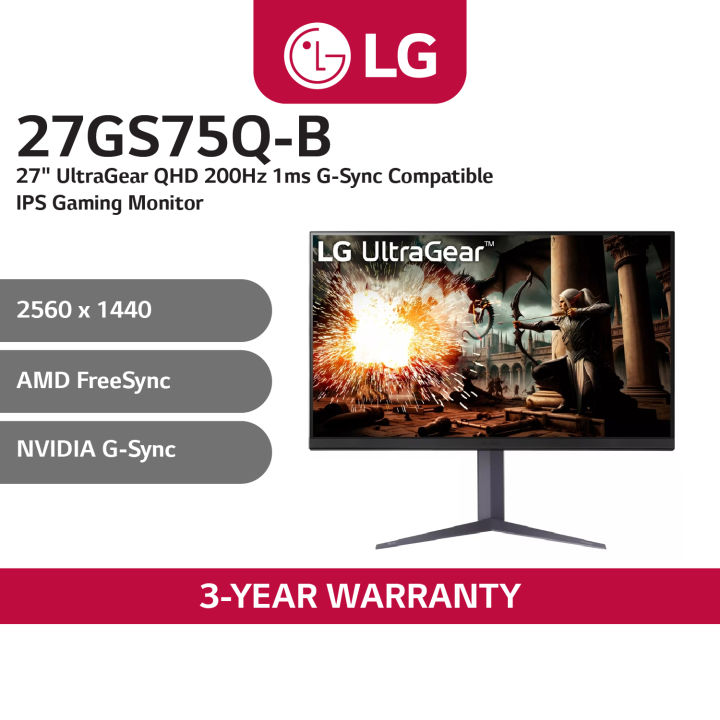 LG 27GS75Q-B 27" UltraGear Gaming Monitor 1440p, 180Hz, 1ms Response ...