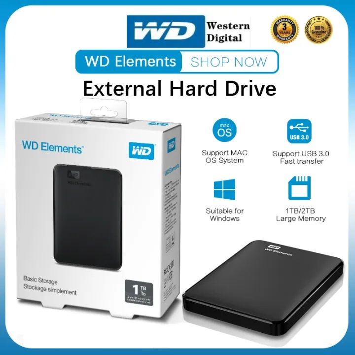 wd elements external hard disk ของแท้ ฮาร์ดดิสก์พกพา hdd 2tb USB 3.0 2. ...
