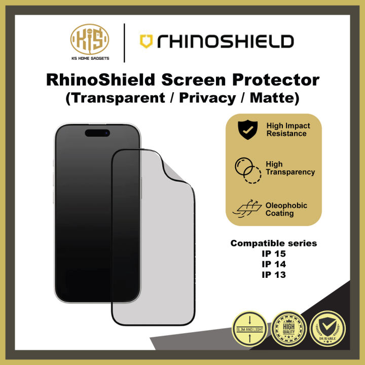 RhinoShield Screen Protector for iP 15 Pro Max 14 Pro 13 Pro Max 3D Impact Film Matte Clear ...