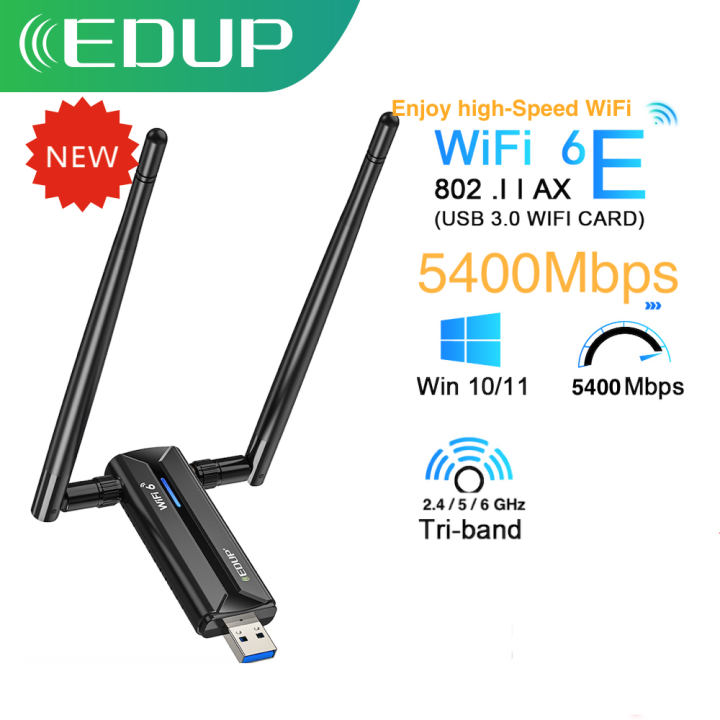 EDUP AX5400 USB 3.0 Wifi 6E Wireless Network Card Tri Band 2.4G/5G/6Ghz Wifi Adapter 802.11AX ...