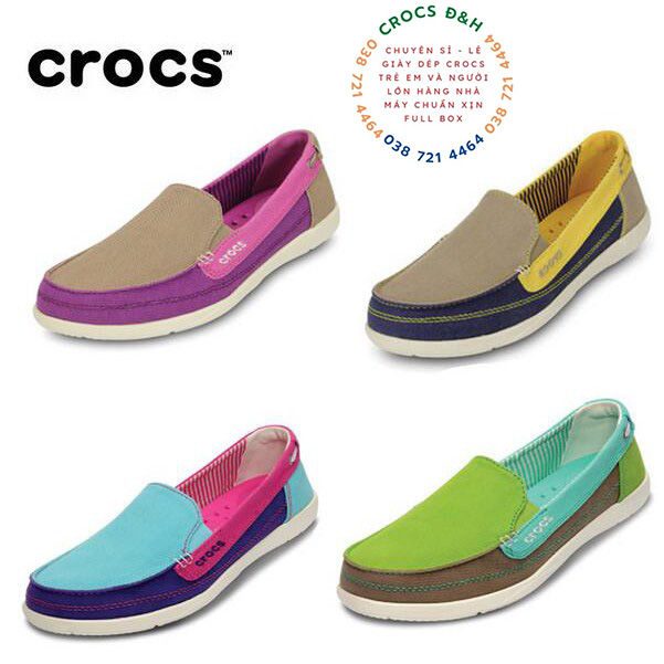 Giày dép crocs - giày vải crocs walu canvas loadfer cho nữ, chống trơn trượt, chống hôi chân ...