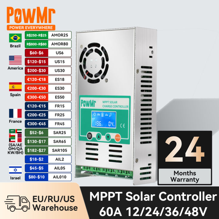 Powmr MPPT Solar Charge Controller 12V 24V 36V 48V 60A Solar Max Power ...