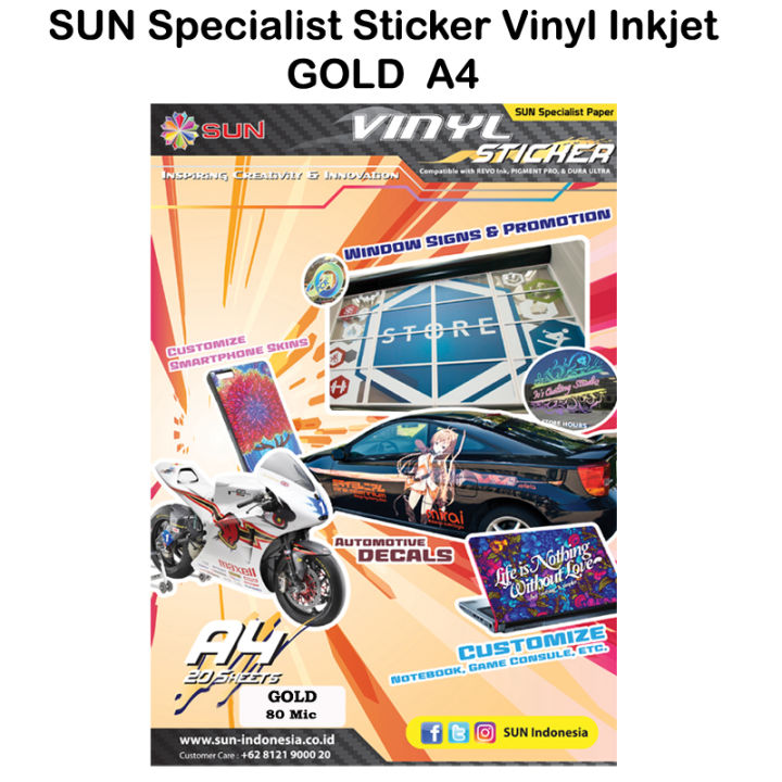 Kertas Stiker A4 Tahan Air Waterproof Sticker Vinyl Inkjet Gold Emas ...