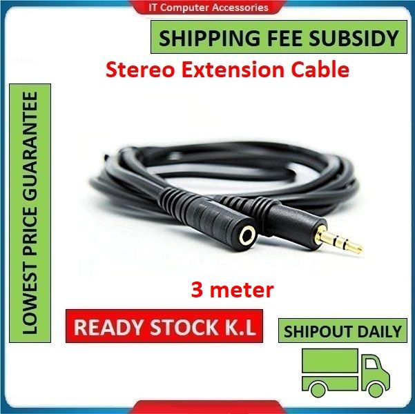 3M High Quality Gold-Plated Stereo Audio Aux Extension Cable 3.5mm Male ...
