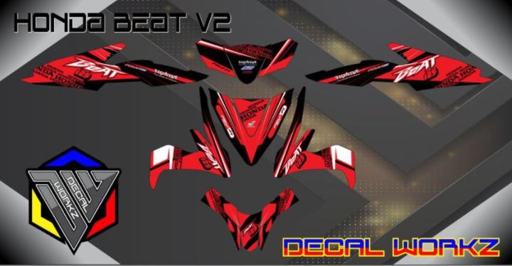 Honda Beat FI V2 Full Wrap Customized Decal Sticker Red Black | Lazada PH