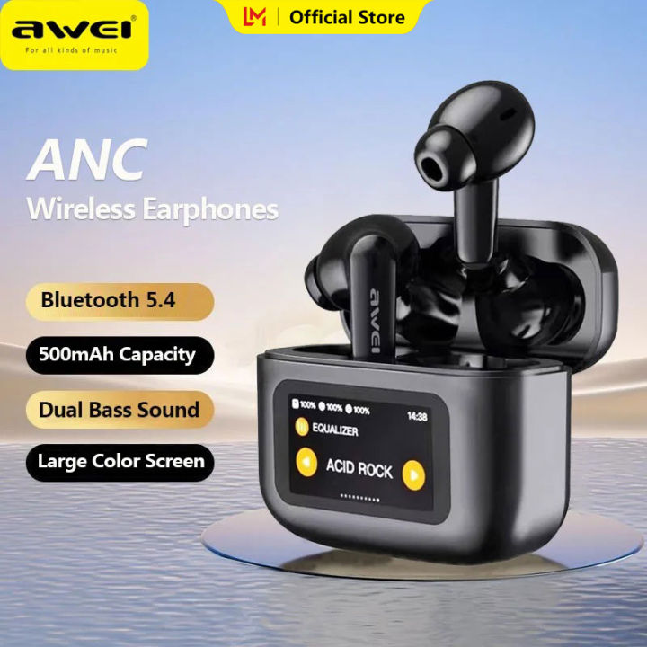 Awei T56 ANC ENC Large color Screen Bluetooth earphone -35dB Noise ...