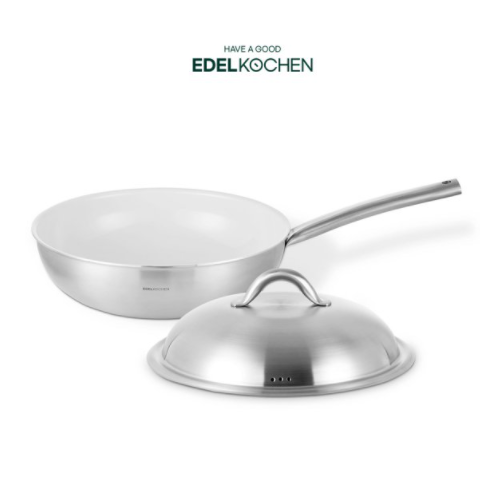 [Edelkochen] Easy Prism Stainless Steel Wok Pan 24cm with Lid (Cream ...