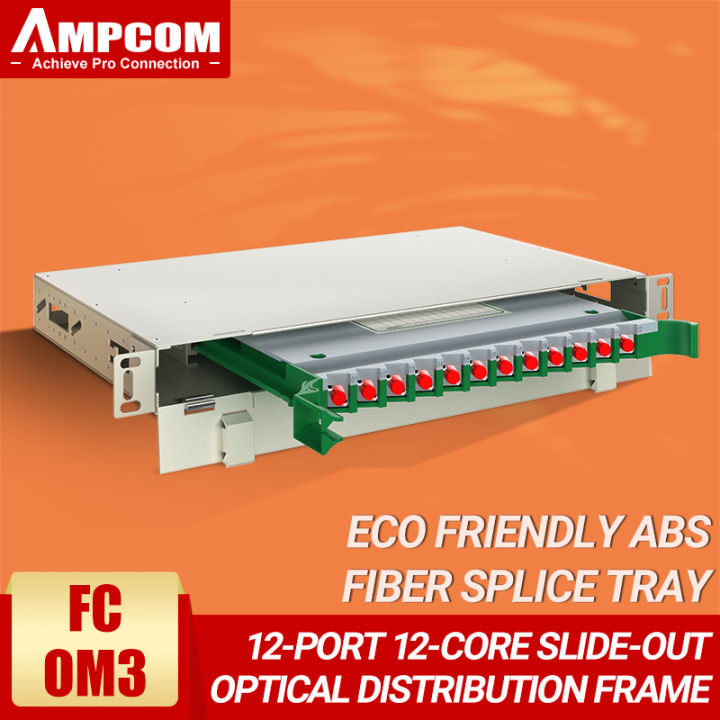 AMPCOM 12-Port ODF Optical Distribution Frame Optic Patch Panel LC SC ...