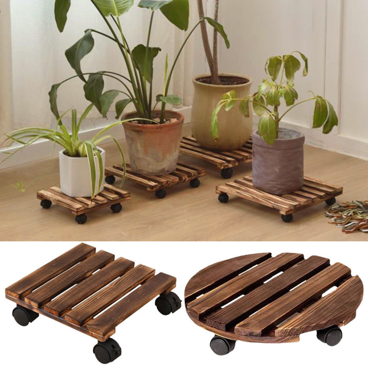 Autowholesaler Wooden Plant Stand Wheels Flowerpot Stand with Casters ...