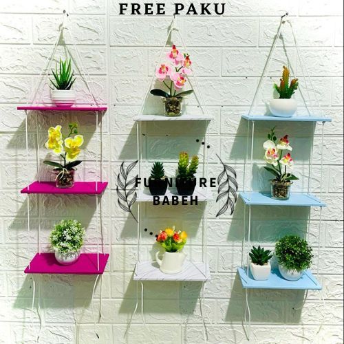 Furniture Rak gantung minimalis susun 3 kekinian/hambalan gantung tali ...