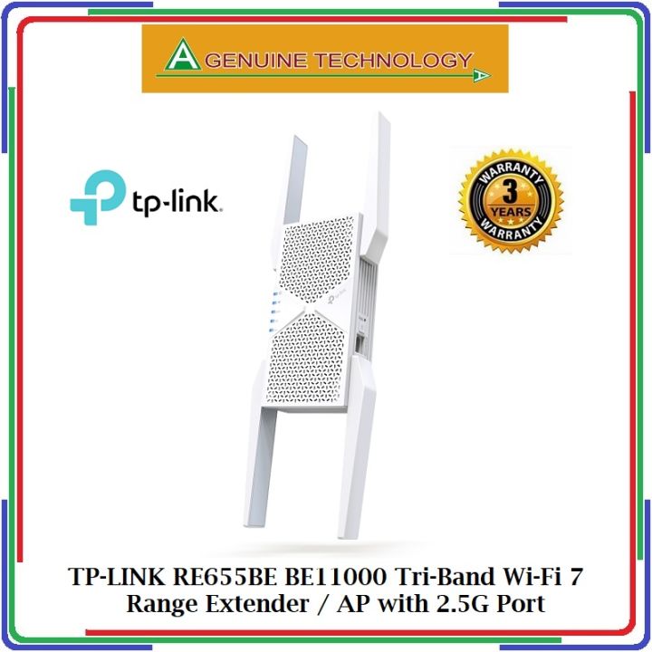 TP-LINK RE655BE BE11000 Tri-Band Wi-Fi 7 Range Extender / AP with 2.5G ...