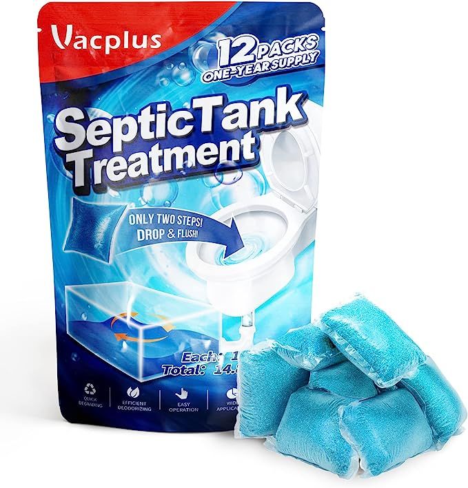 Vacplus Septic Tank Treatment 12 Pcs for 1-Year Supply, Dissolvable ...