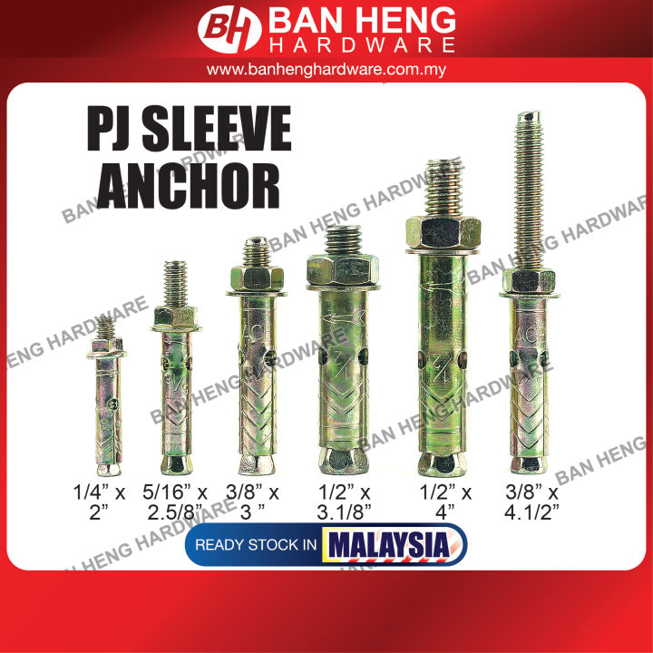 PJ SLEEVE ANCHOR / WALL PLUG BESI / EXPANSION EXPANDABLE BOLT 1/4 5/16 ...