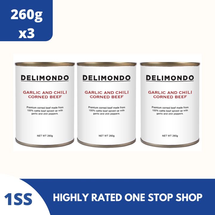 Delimondo Garlic and Chili Corned Beef 260g x 3 | Lazada PH