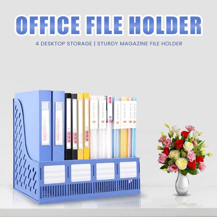 Office File Holder 4 Desktop Storage Book Paper Desk Rack Organizer ...