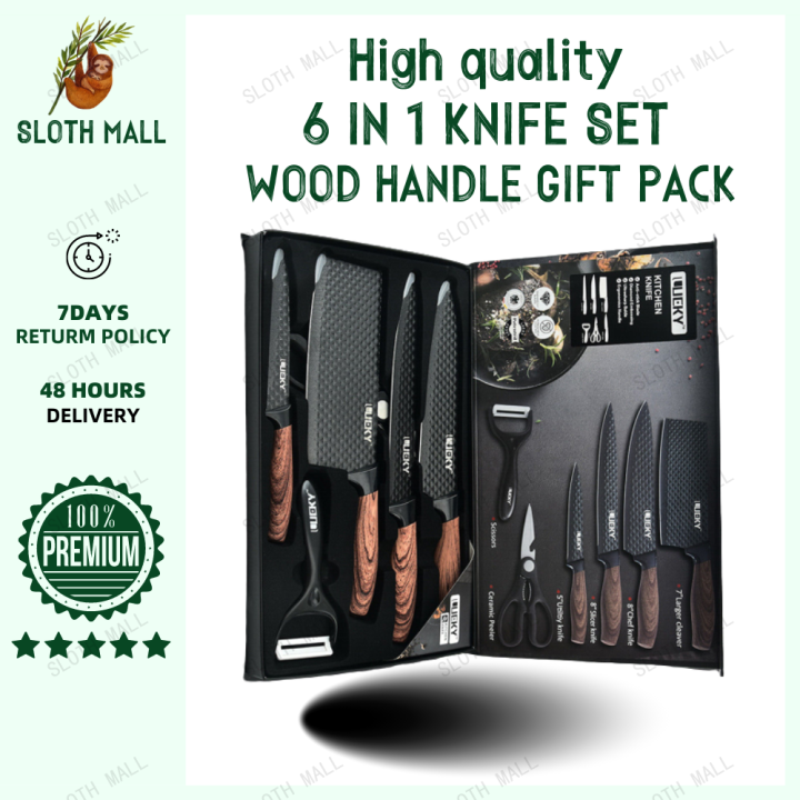 6PCS Knife Set Chef Knife Cleaver Scissors chopping board Gift Set ...