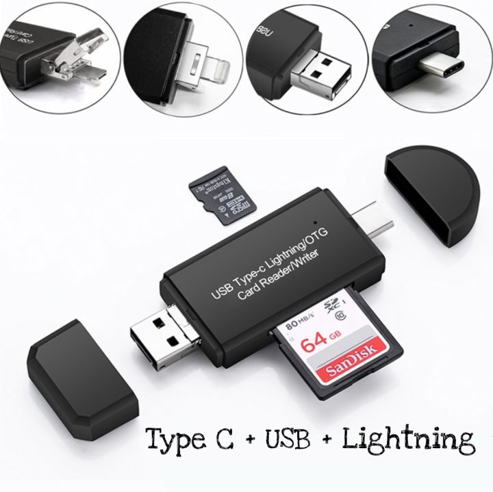 SD/MicroSD(TF) Card Reader to Type-c / Micro USB / USB / Lightning OTG ...