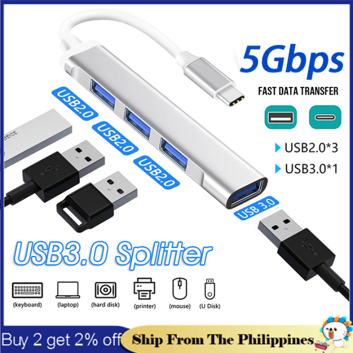 USB C Hub 4 IN 1 USB 3.0 Ultra-Thin Data USB Splitter for PC Card ...