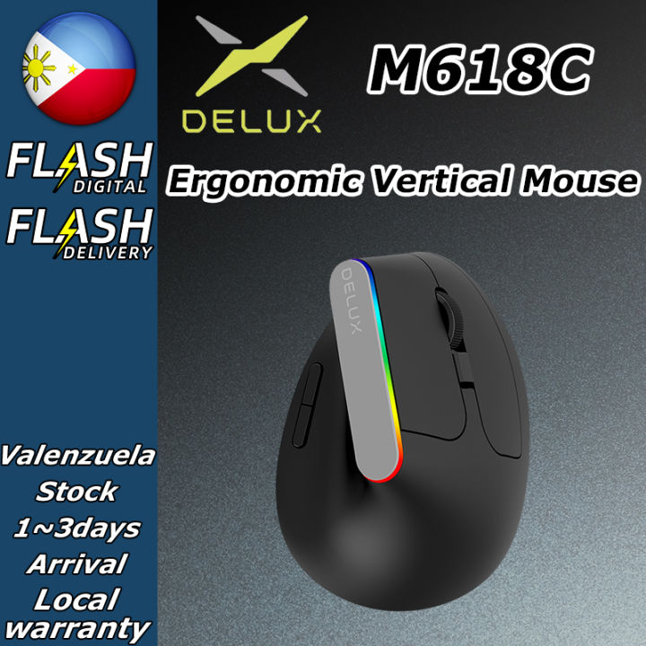 Delux M618C Ergonomic Vertical Mouse Not Rechargable Wireless 2.4GHz 6 Buttons Gaming Mouse ...