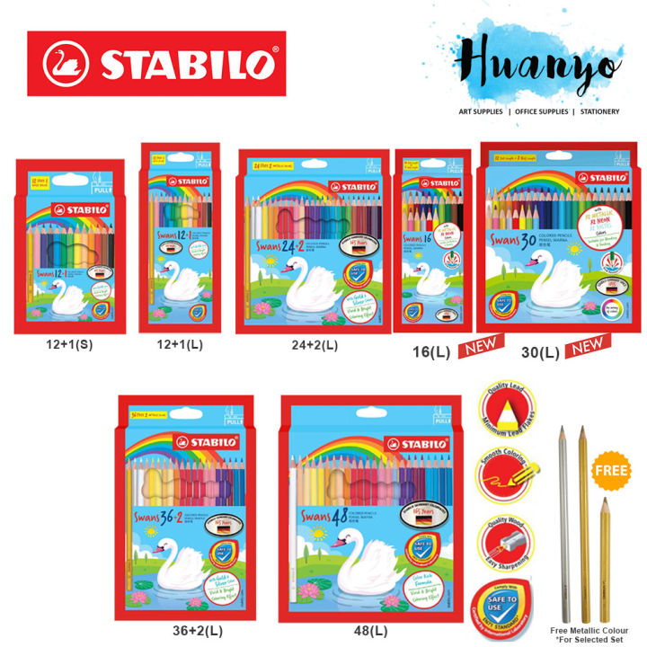 (New 16 / 24 & 30 Color) Stabilo Swans Colour Pencil Set of 12+1 / 16 ...