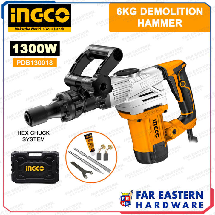 INGCO Demolition Hammer HEX Shank Jackhammer 1300W PDB130018 6KG w/ Chisel INPTCD | Lazada PH