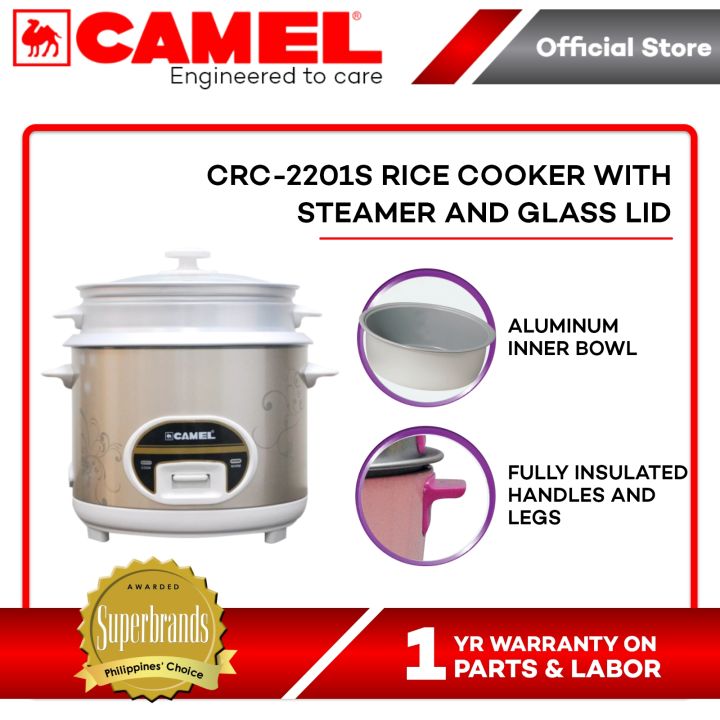 Camel CRC-2201S Rice Cooker with Steamer and Glass Lid (12 cups / 2.2L ...