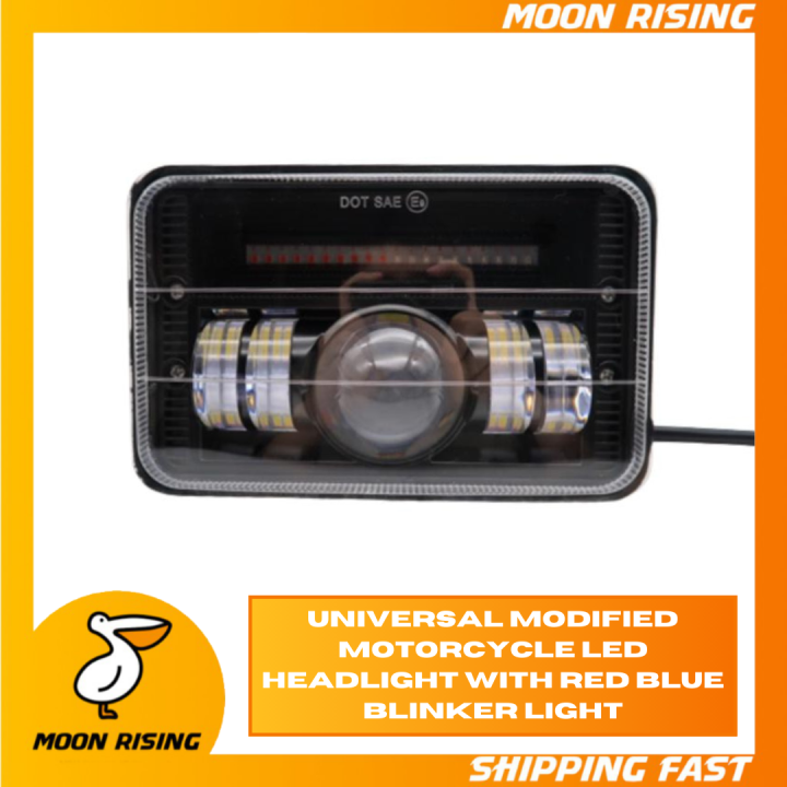 UNIVERSAL MODIFIED MOTORCYCLE LED HEADLIGHT WITH RED BLUE BLINKER LIGHT ...