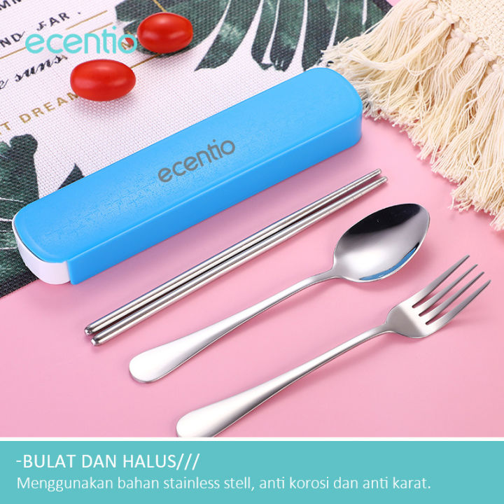 ET 3pcs Sendok Makan Dengan Kotak Berbahan Stainless Steel Sumpit ...