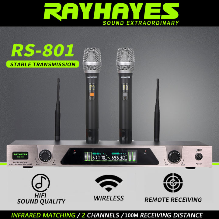 RAYHAYES RS-801 original professional Wireless Microphone 2 mikrofon Adjustable Frequency Volume ...