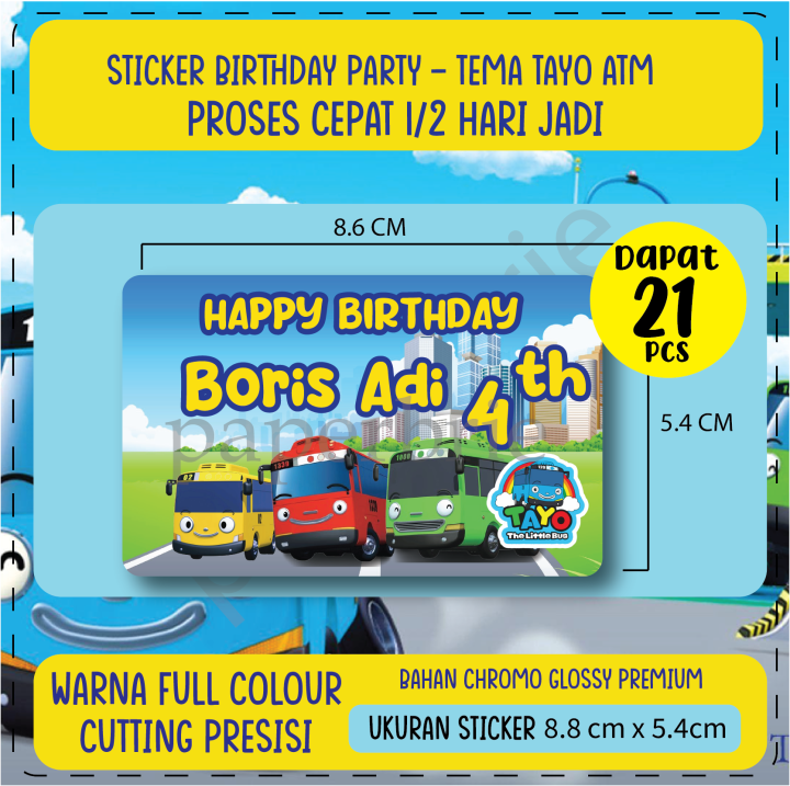 Label stiker TAYO SIZE KARTU ATM Ulang Tahun Anak - sticker birthday ...