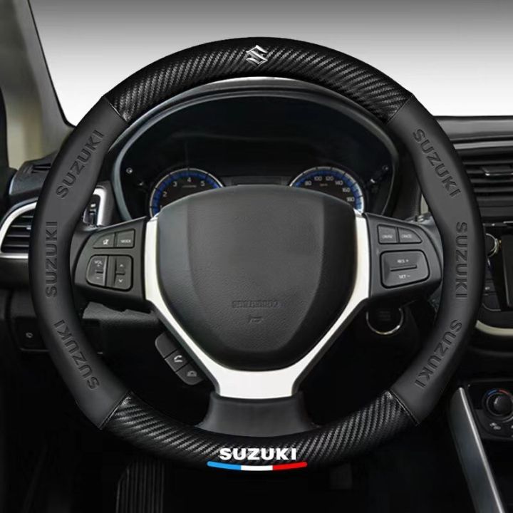 3D Embossing Carbon fiber Genuine Leather Car steering wheel cover For ...
