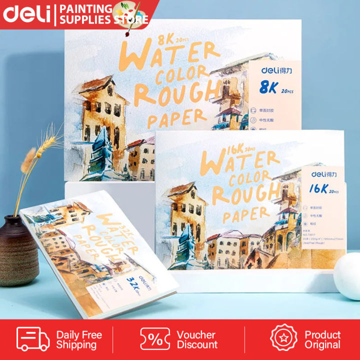 Deli Watercolor Sketchbook Watercolor Paper Book 20 Sheets (White) A5 ...