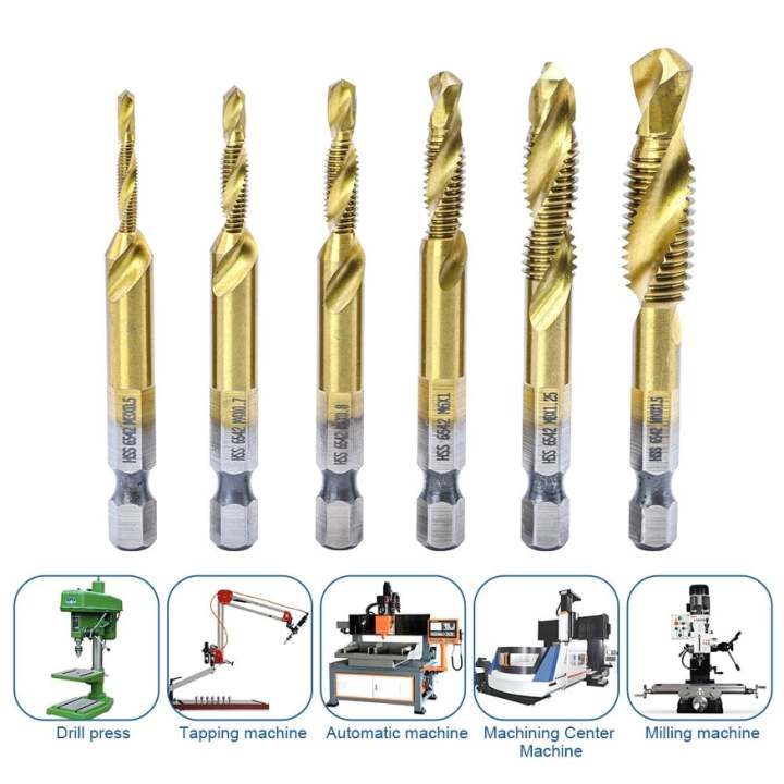 6Pcs/Set Hex Shank Metric Thread Tap Drill Bit Set M3 M4 M5 M6 M7 M8 ...