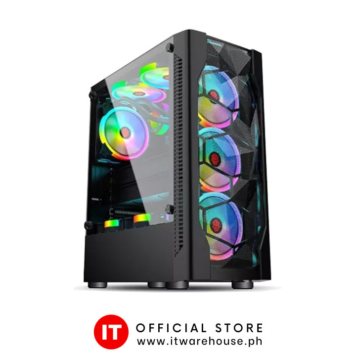 Inplay Meteor 03 - ATX Tempered Glass PC Case - Polygonal Mesh front ...