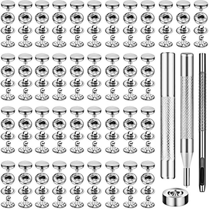 50 Sets Leather Snap Fasteners Kit Black Metal Snap Buttons Stainless ...
